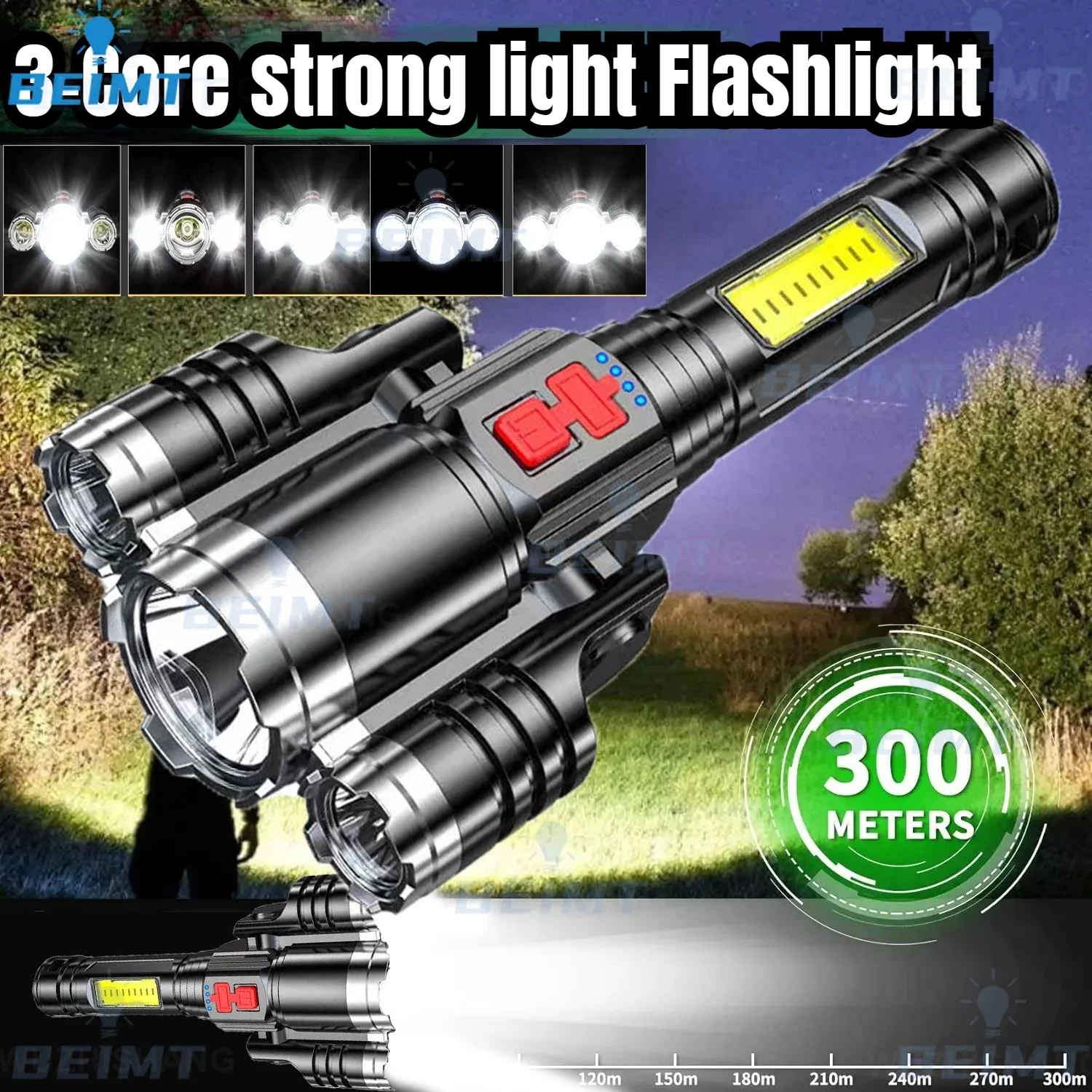 3-Core-Strong-Light-Flashlight-5-Modes-Outdoor-Long-range-Shooting ...