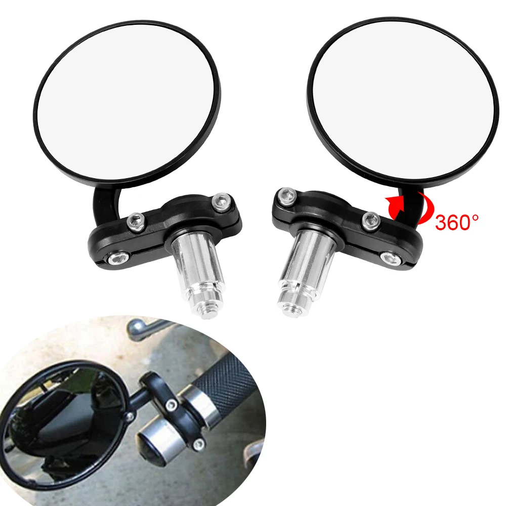22mm Universal 360° Adjustable Motorcycle Bicycle Bar End Mirror Black ...