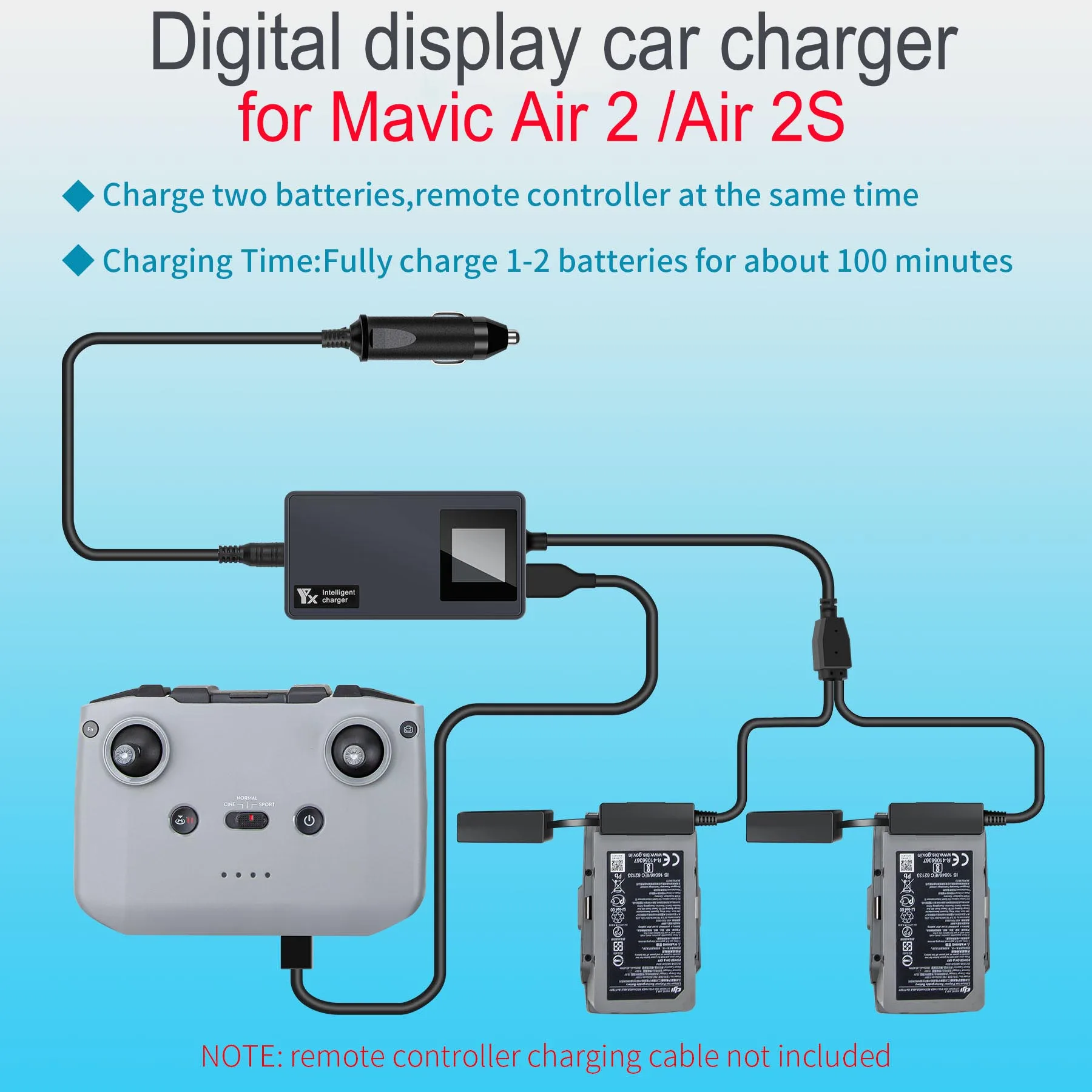 Digital-display-car-charger-for-DJI-Mavic-Air-2-Air-2S-Battery-Remote ...