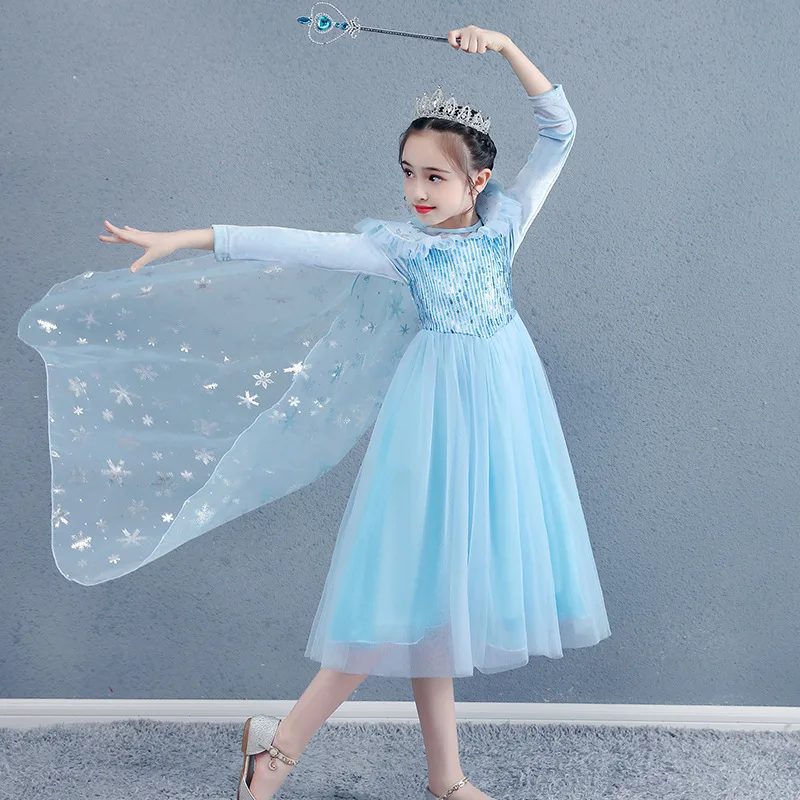 Children's Day Xmas Performance Cos Dress Blue Frozen Elsa Cosplay ...