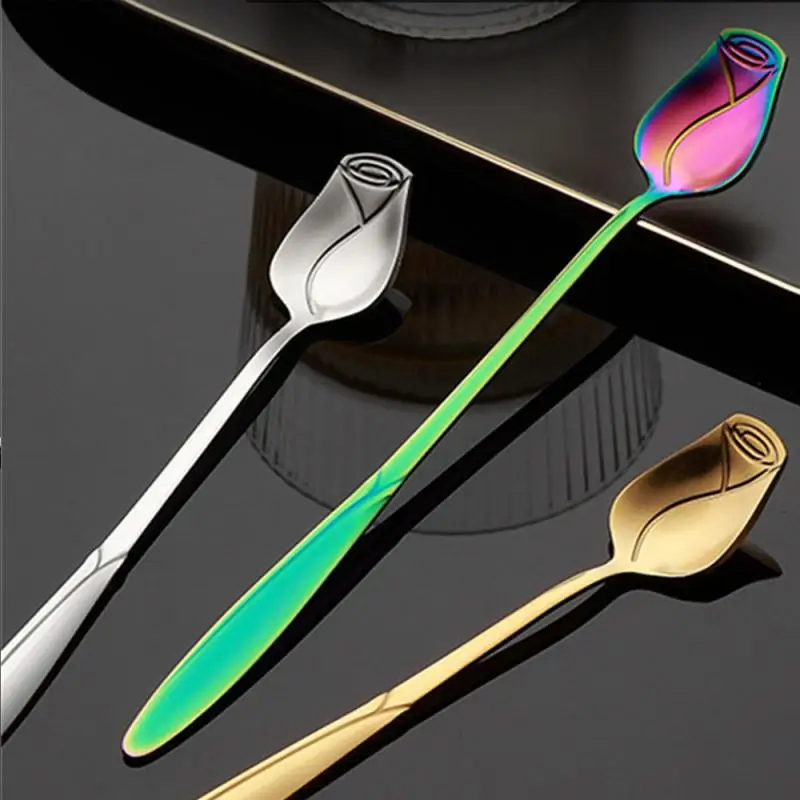 1PC-Stainless-Steel-Rose-Spoon-Long-Handle-Coffee-Tea-Spoon-Dessert-Ice ...