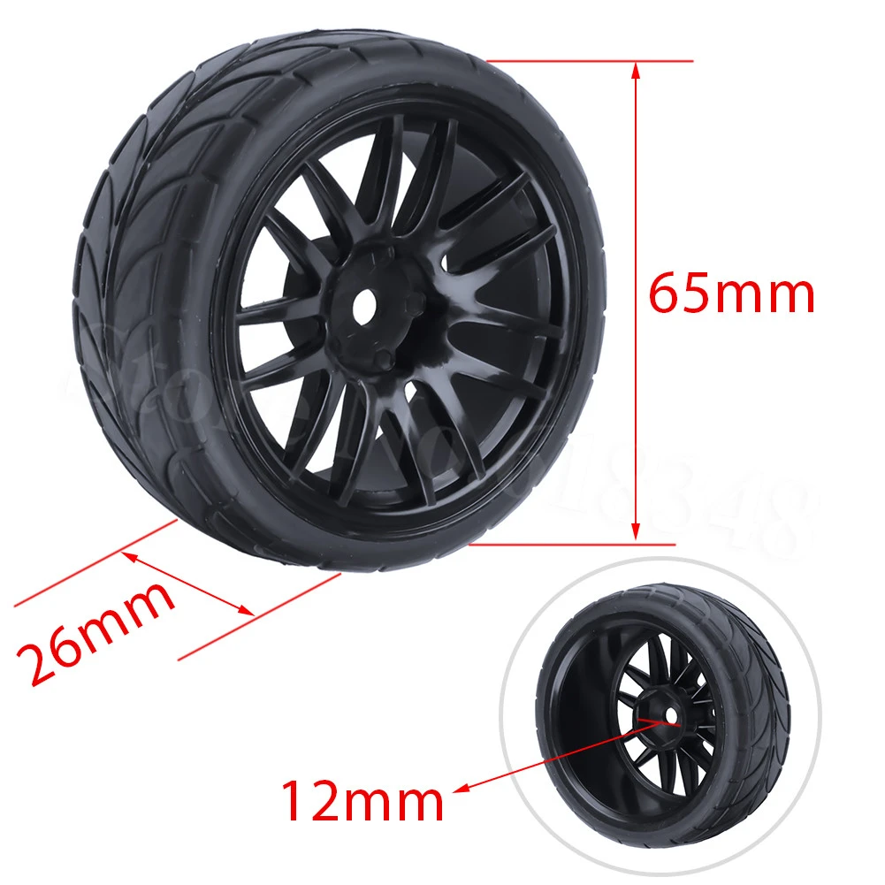 4Pcs RC Tyre & Wheel Rim for 1/10 Scale Nitro Power On Road Car HSP ...