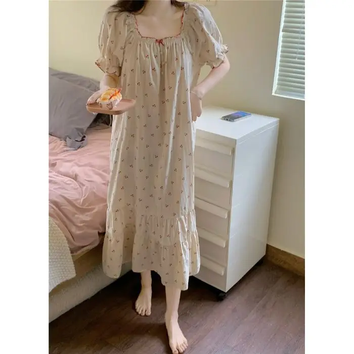 Summer-Sweet-Cherry-Print-Women-Pajamas-Set-Lovely-Puffles-Sleeves ...