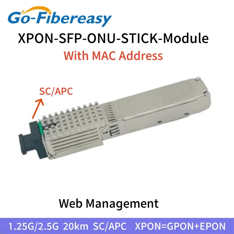 XPON SFP ONU 스틱 모듈, 1.25G, 2.5G SC-UPC, APC, MAC PoE, IPoE, HGU, 1310nm ...