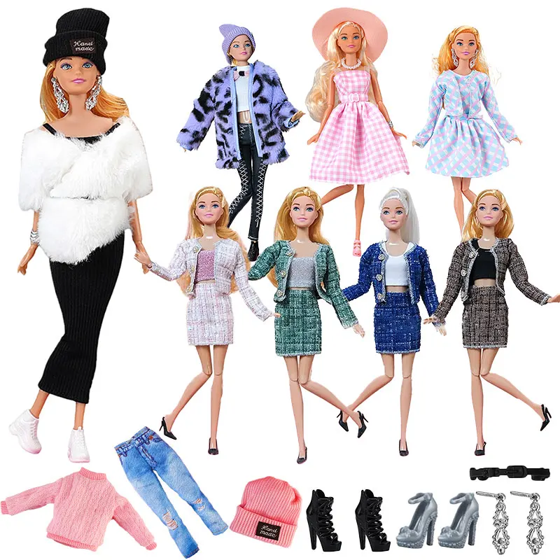1set-Barbie-Clothes-Fashion-Outfit-Party-Skirt-Cute-Plush-Coat-Gown ...