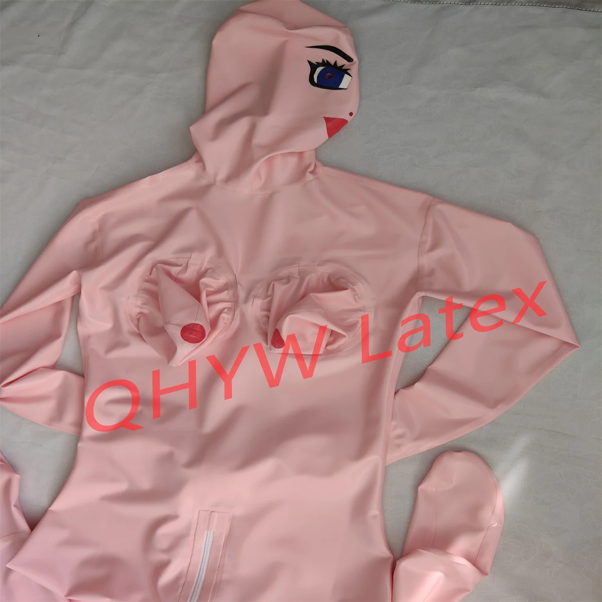Latex Catsuit Pink Full Body 3d Breast Rubber Bodysuit Full Cover Suit ...