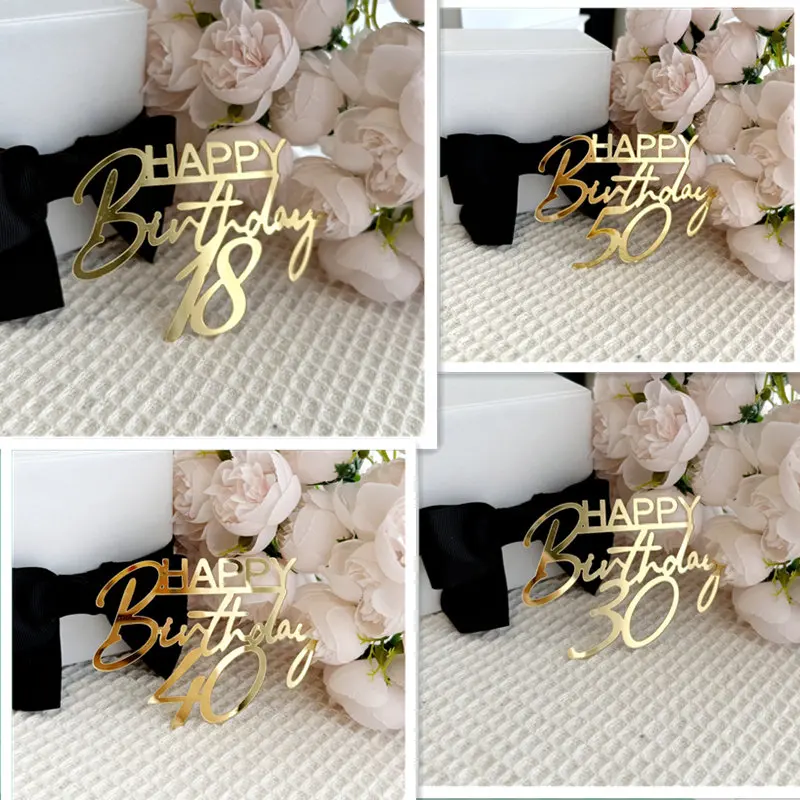 Number Happy Birthday 18, 30, 40 Cake Topper Decoration Gold Side ...