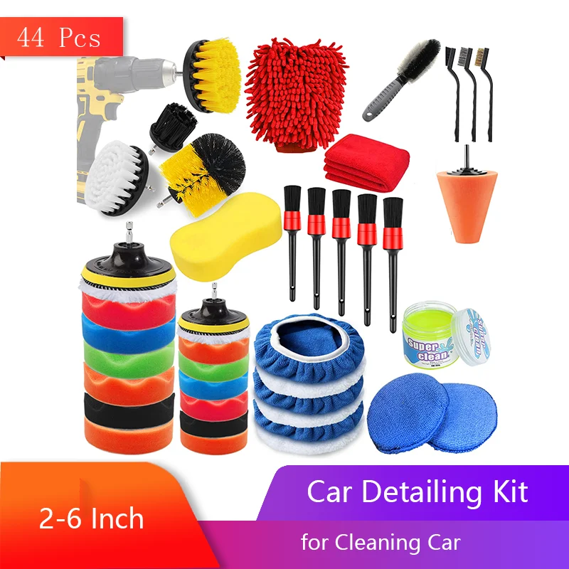 44-Pcs-Car-Detailing-Kit-with-Wool-Sponge-Buffing-Pads-Woolen ...
