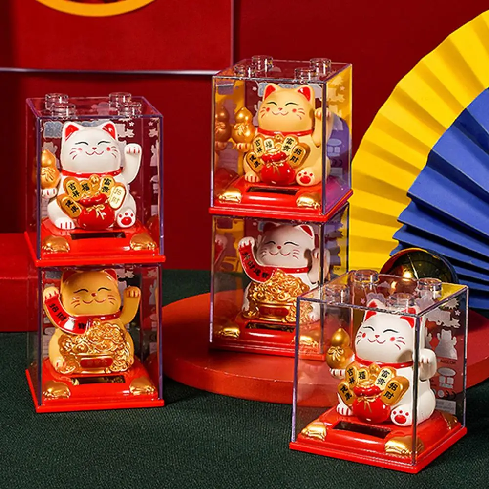 Lucky-Cat-Figure-Red-Golden-Cartoon-Solar-Powered-Wealth-Swing-Arm ...