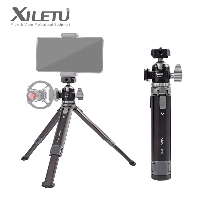 XILETU-XTD30-MC22-Mini-Dual-Cold-Shoe-Ball-Head-Tripod-Telescopic ...