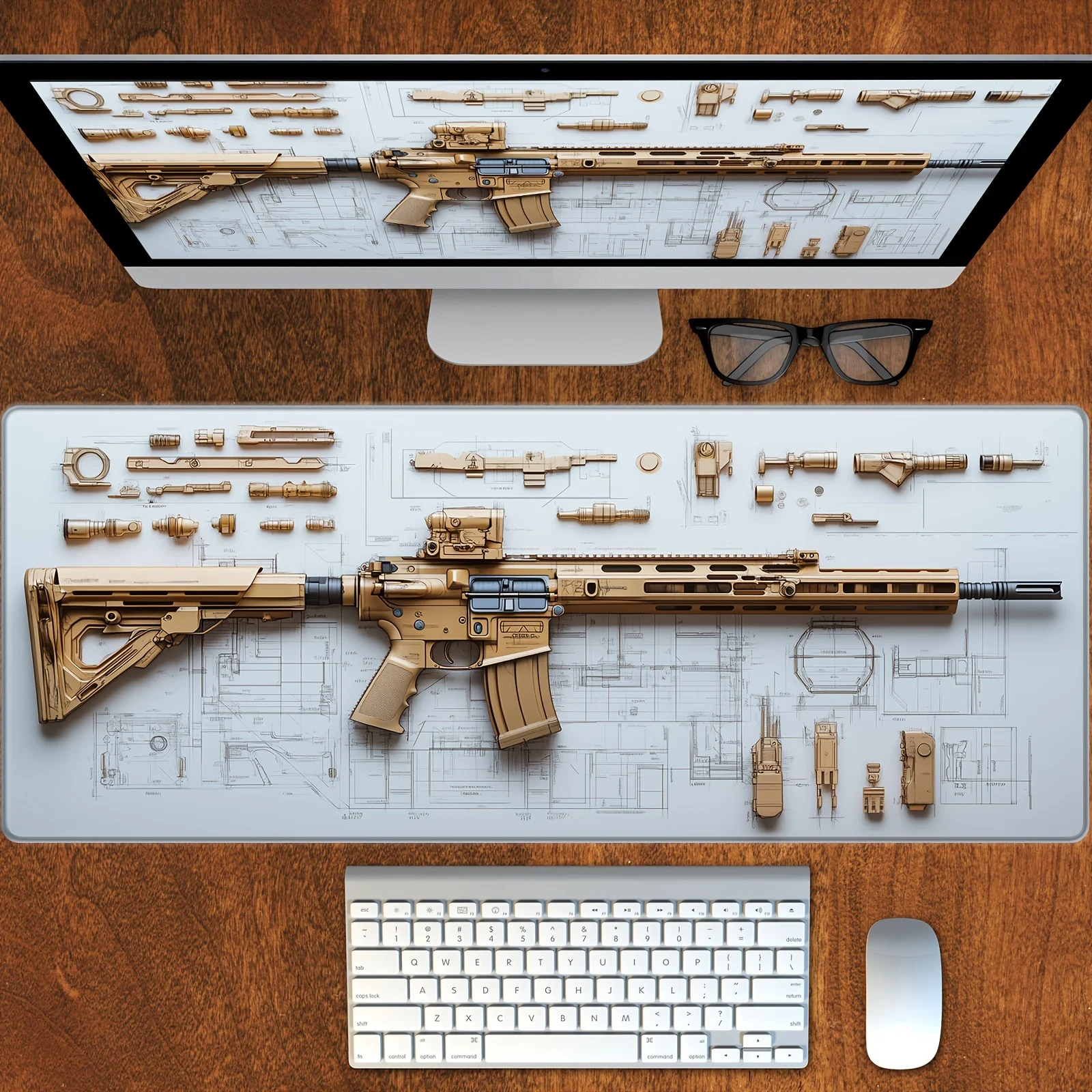 Large AR15 Blueprint Mouse Pad Washable Rubber Non-Slip Desk Mat Gaming ...