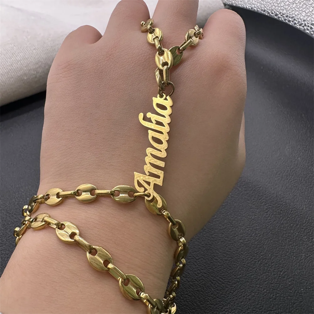 Gold-Custom-Name-Bracelets-Stainless-Steel-Coffee-Beans-Link-Chains ...