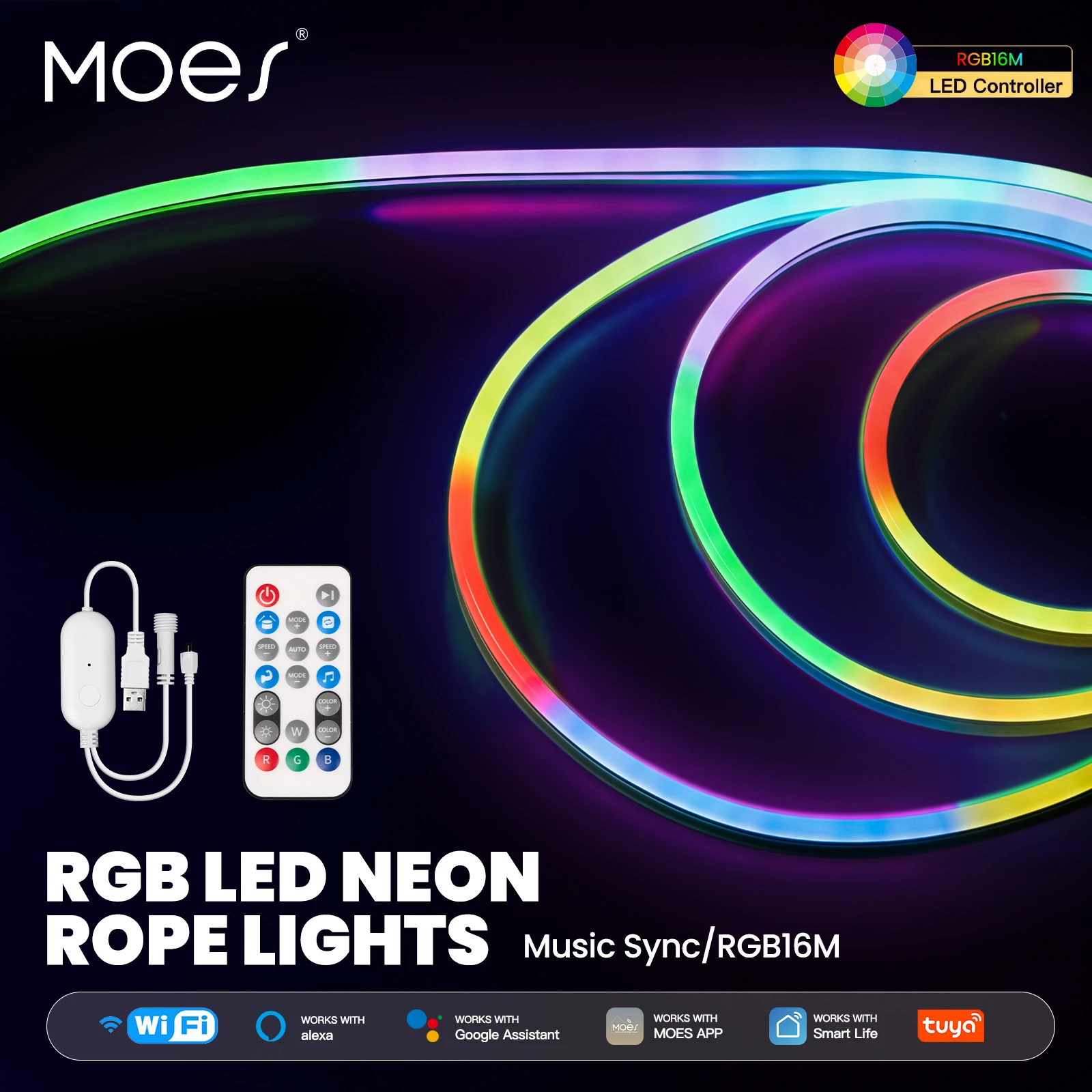 MOES-Wifi-Smart-Neon-LED-Light-Strip-16-Million-RGB-Color-Rope-Lamp-for ...