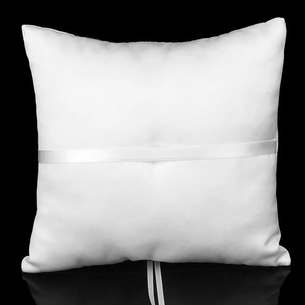 Ivory Ring Pillow Wedding 20x20cm Satin Faux Pearl Double Bowknot ...