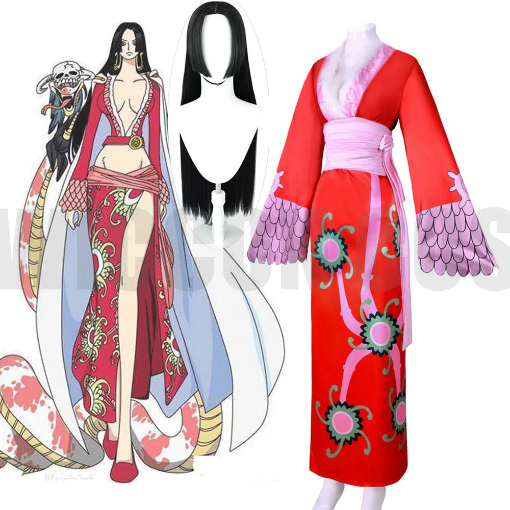 Anime Boa Hancock Cosplay Costumes Red Dress Snake Ears Women Girl ...