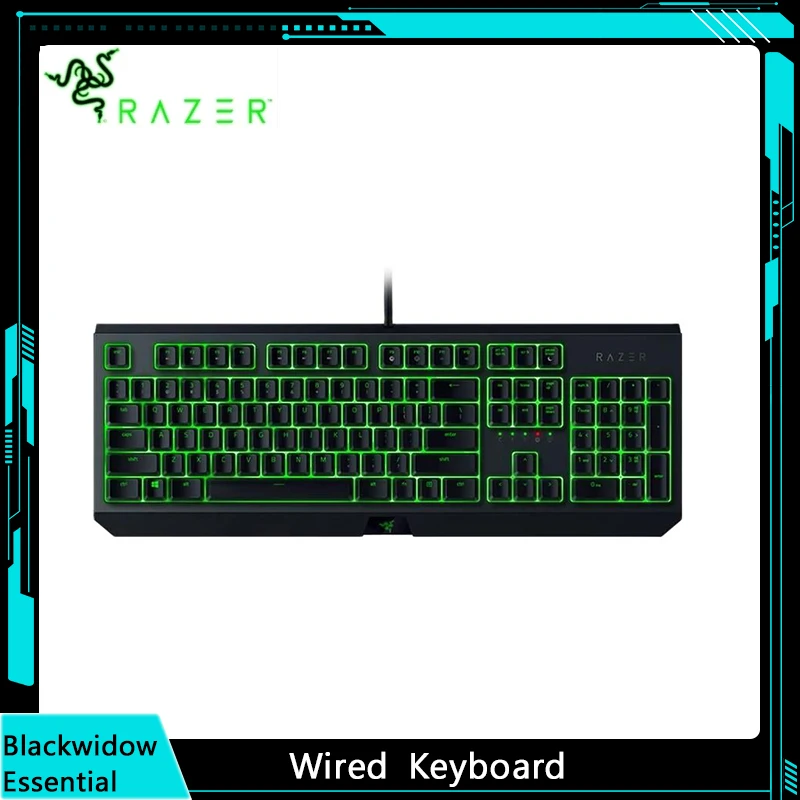 Razer 블랙위도우 필수 기계식 게임 키보드, 녹색 기계식 스위치 촉각 및 클릭 녹색 LED 백라이트| | - AliExpress
