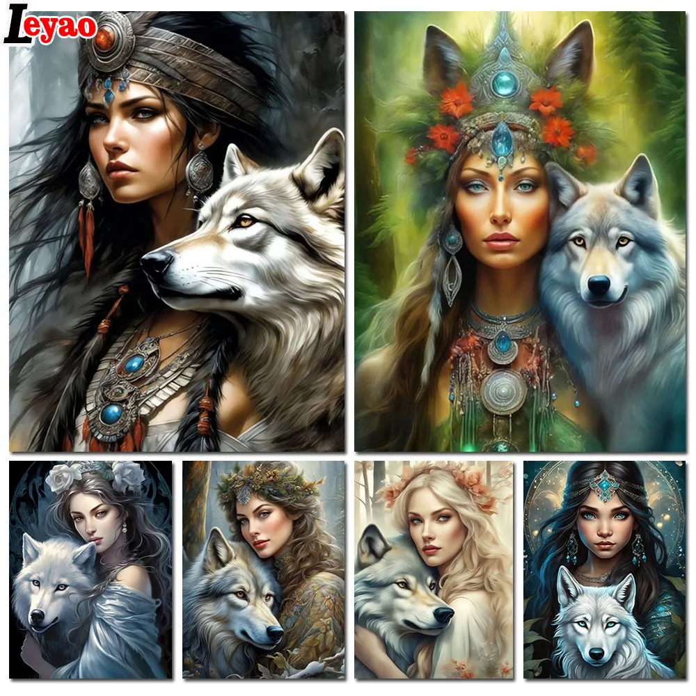 Diamond-Painting-New-Collection-Fantasy-Wolf-And-Woman-Full-Diamond-Embroidery-Beauty-Beast ...