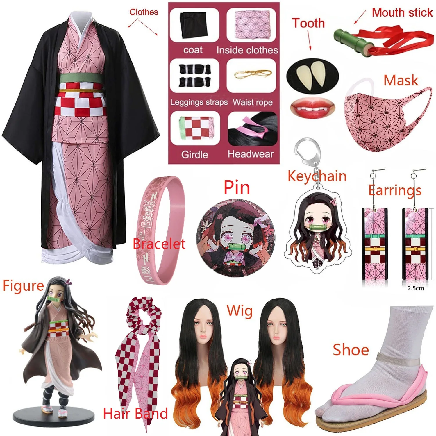 Adult-Kids-Anime-Demon-Slayer-Kamado-Nezuko-Costume-Cosplay-Earrings ...