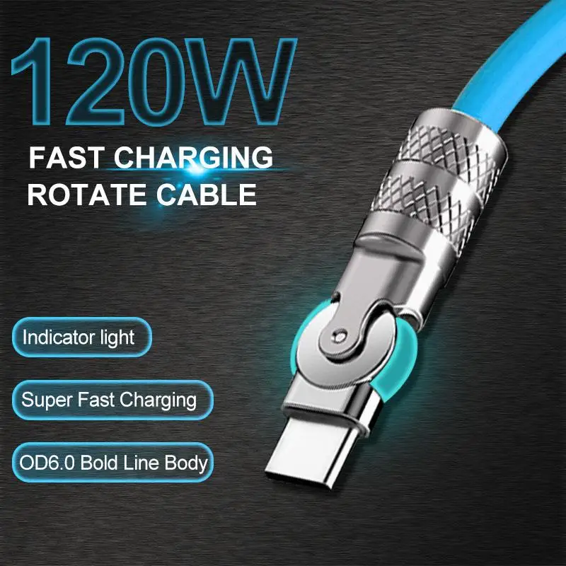 Rotate-120W-6A-Super-Fast-Charge-Type-C-Silicone-Cable-Quick-Charge-USB ...