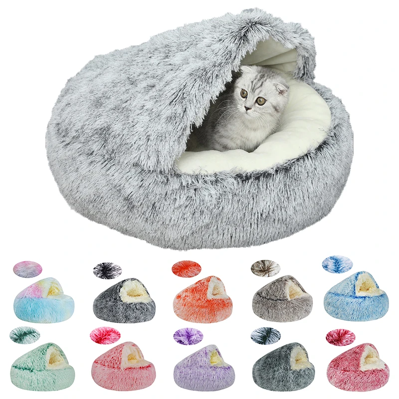 New Pet Bed Winter Soft And Comfortable Warm Shell Semi-enclosed Cat ...
