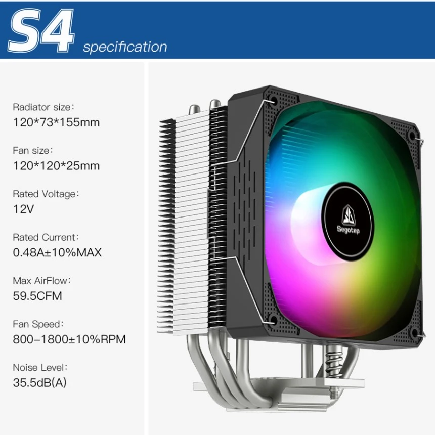 Segotep T5 CPU クーラー RGB 5 ヒートパイプ-