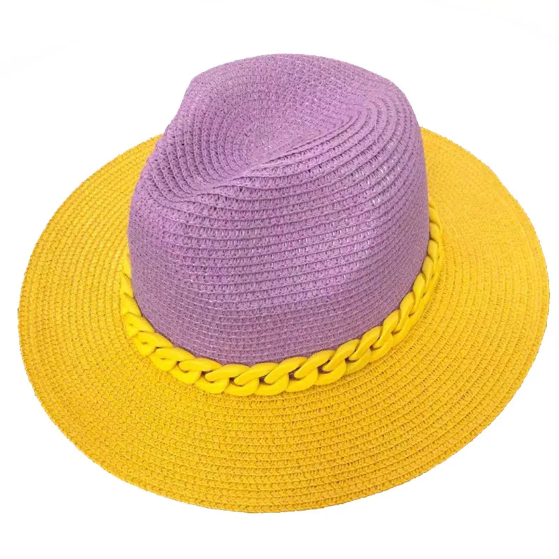 Two-color-hat-patchwork-women-s-hat-new-straw-hat-yellow-accessories ...