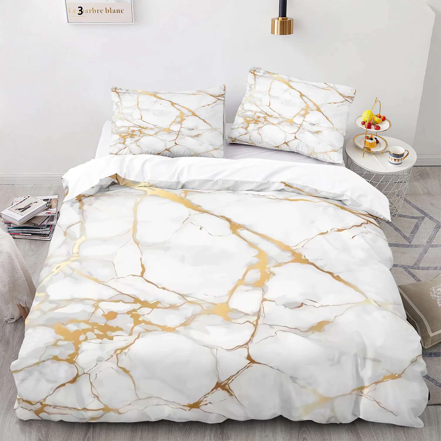 White-Gold-Abstract-Marble-Texture-Bedding-Set-Boys-Girls-Twin-Queen ...