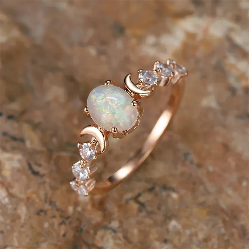 Huitan-Blue-White-Imitation-Opal-Moon-Rings-for-Women-Aesthetic-Wedding ...