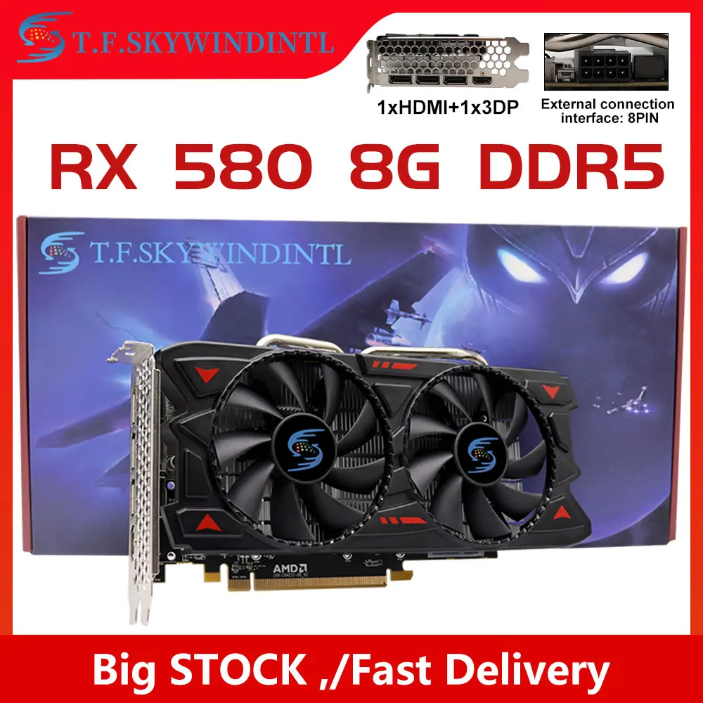 AMD Radeon RX 580 GDDR5 8G 256bit 데스크탑 PC 컴퓨터 ETH 마이닝 gpu용 새로운 그래픽 카드 ...