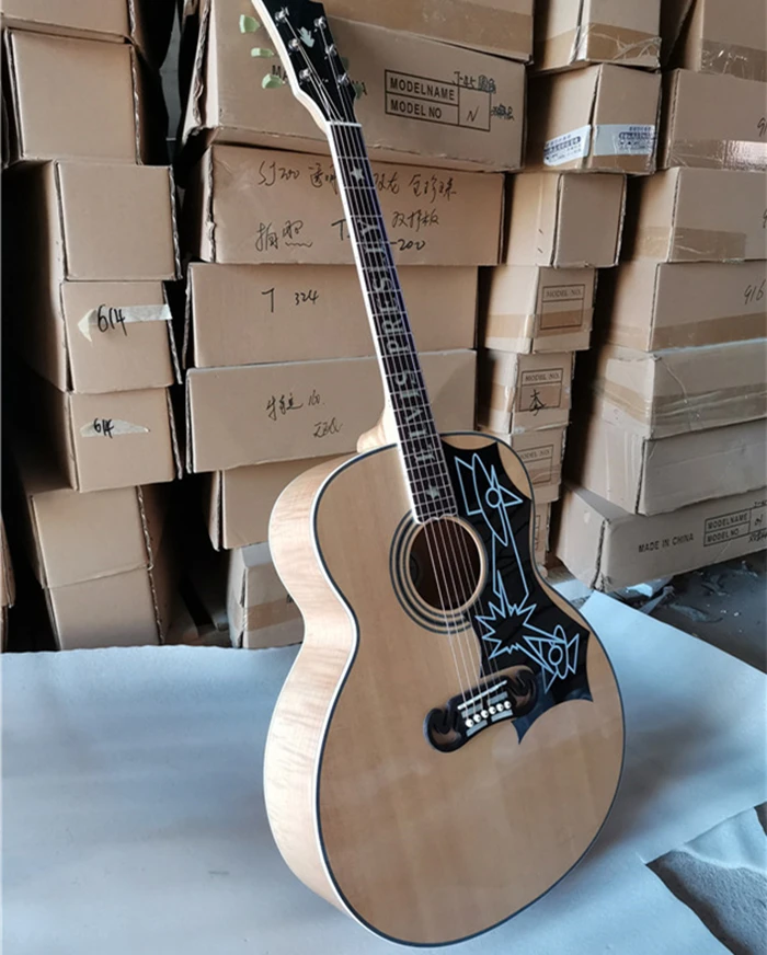 Original-Natural-Wood-Color-Acoustic-Guitar-with-Flame-Maple-Back-Side ...