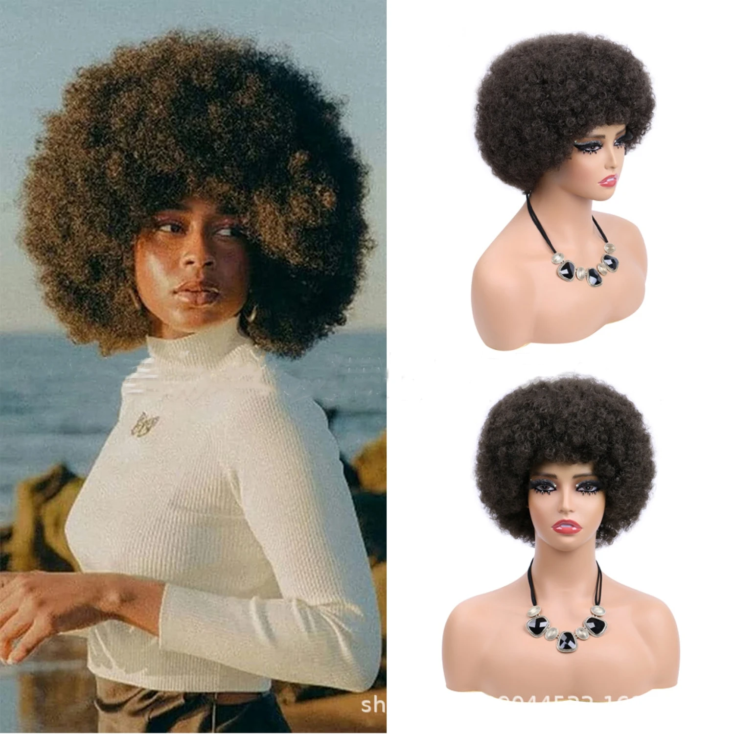 Short-Synthetic-Afro-Wigs-For-Black-Women-African-Black-Grey-Fluffy ...