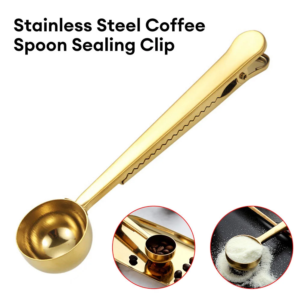 Stainless-Steel-Measuring-Spoon-Coffee-Bean-Spoon-with-Sealing-Bag-Clip ...