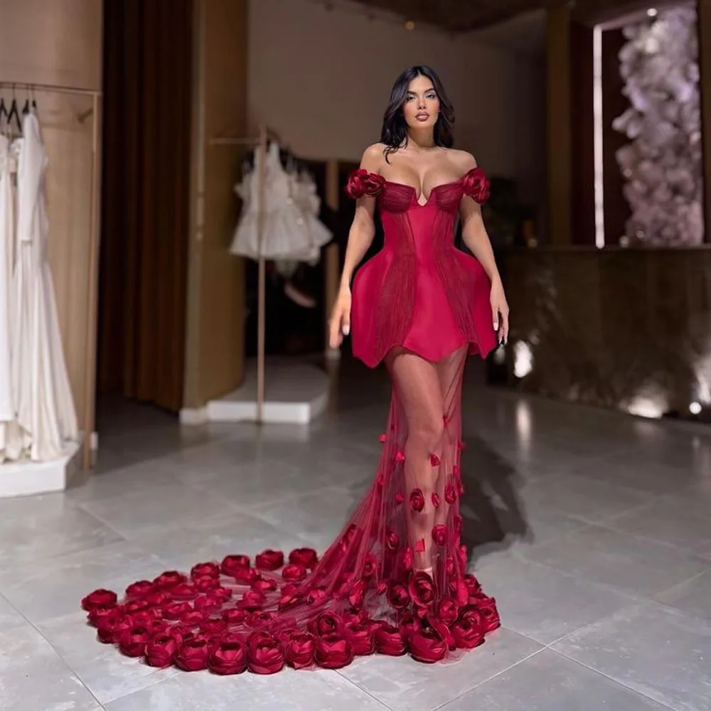 Amazing Dark Red See Thru Long Formal Party Dresses With Delicate Rose ...
