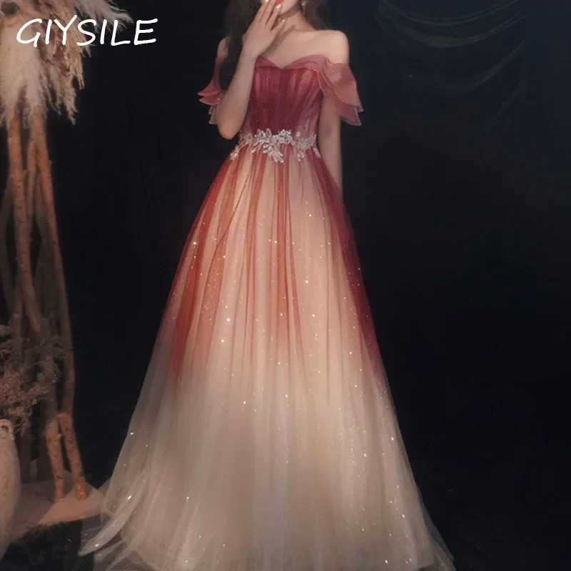 Off-Shoulder-Prom-Dress-Sparkling-Temperament-Wine-Red-Gradually ...