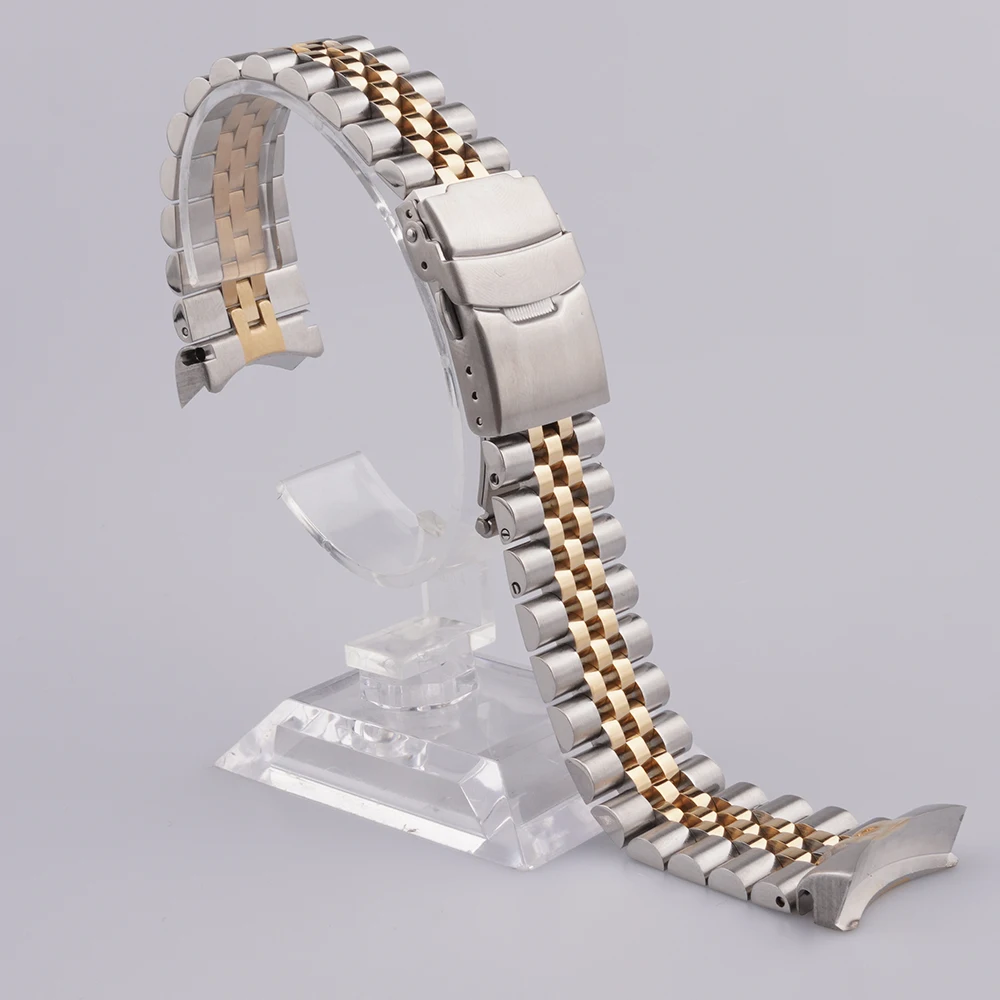 Rolamy 22mm Middle Gold Solid Curved End Stainless Steel Silver Jubilee ...