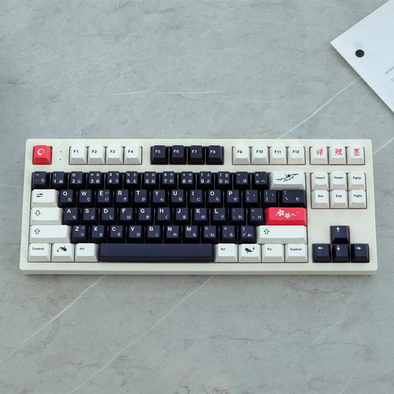 GMK preto e branco Keycaps Set, Perfil cereja, Koi Key Caps, PBT Dye ...