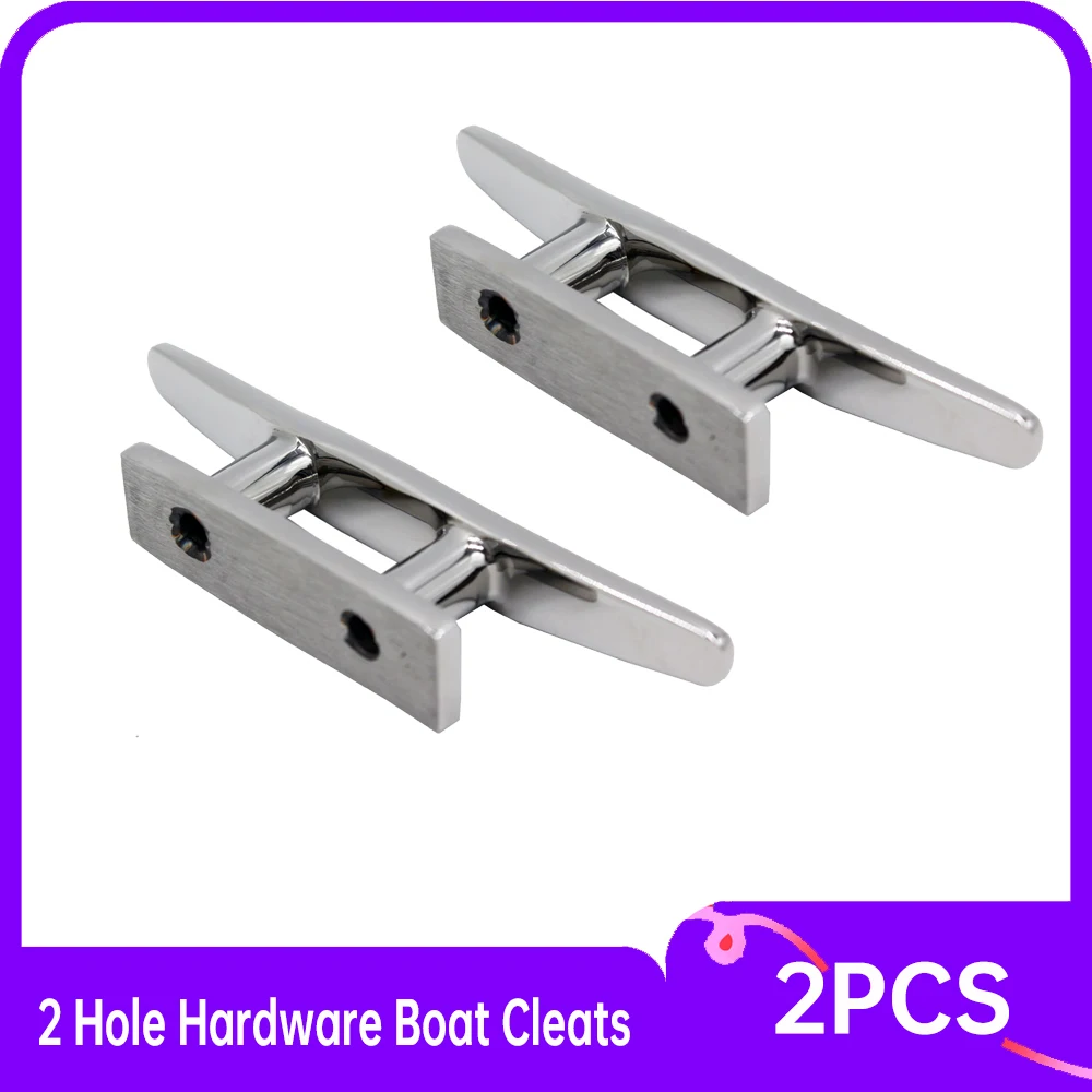 2pcs 316 Stainless Steel 2 Hole Hardware Boat Cleats 5inch Polished ...