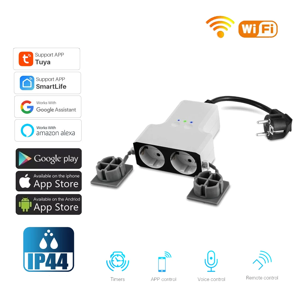 16A Tuya Smart Wifi Socket Outdoor Waterproof Dual EU Plug Timing ...