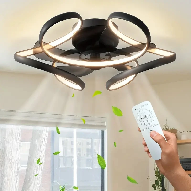 1pc-Ceiling-Fan-With-Light-Modern-Black-Flush-Mount-Low-Profile-Smart ...