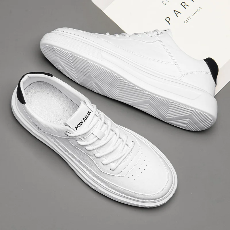 Mens Low Top Leathe White Skate Shoe Causal Dress All-Weather ...