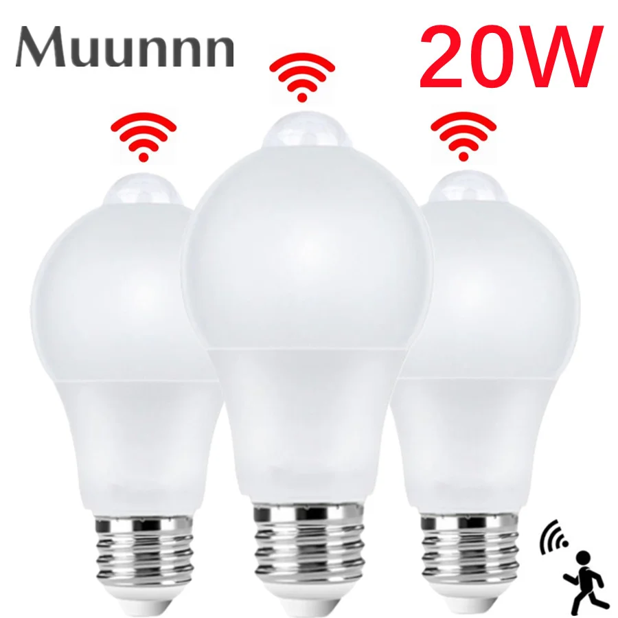 E27 AC220V 20W LED Motion Sensor Bulb LED lamp PIR Sensor Light Auto ON ...