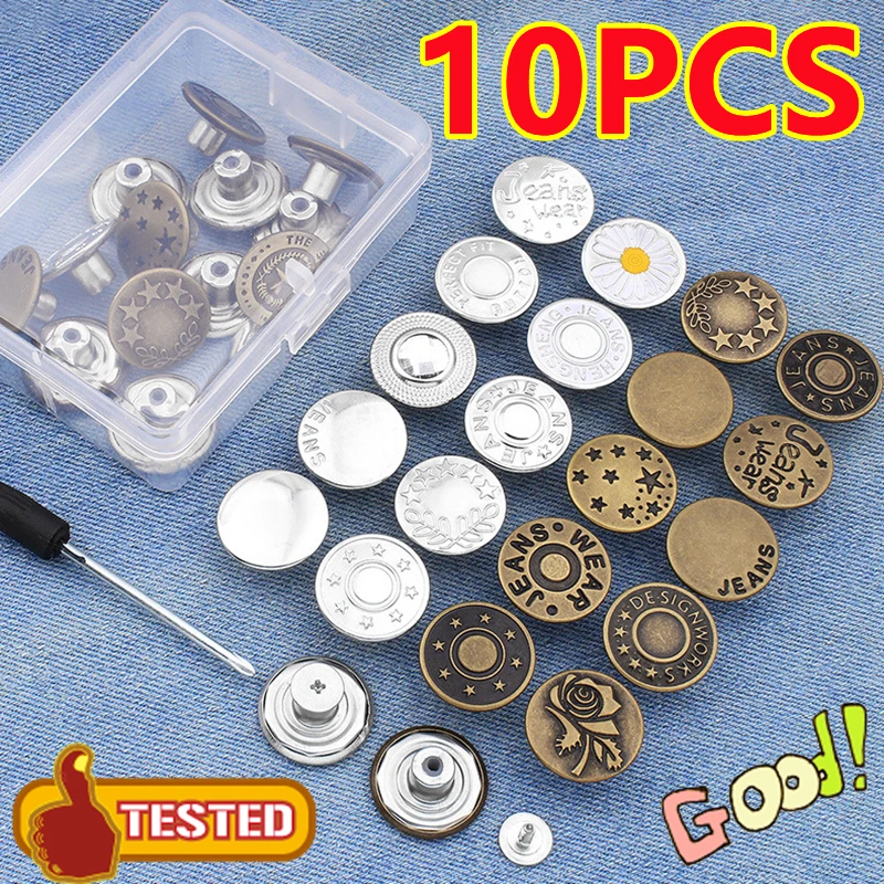 10PCS-Jeans-Buttons-Replacement-17mm-No-Sewing-Metal-Button-Repair-Kit ...