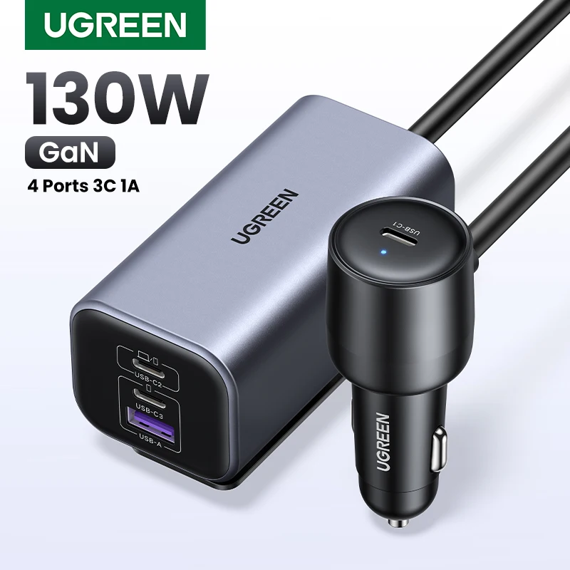 UGREEN-Car-Charger-130W-Fast-Charge-Extender-4-USB-Devices-GaN-Charger ...