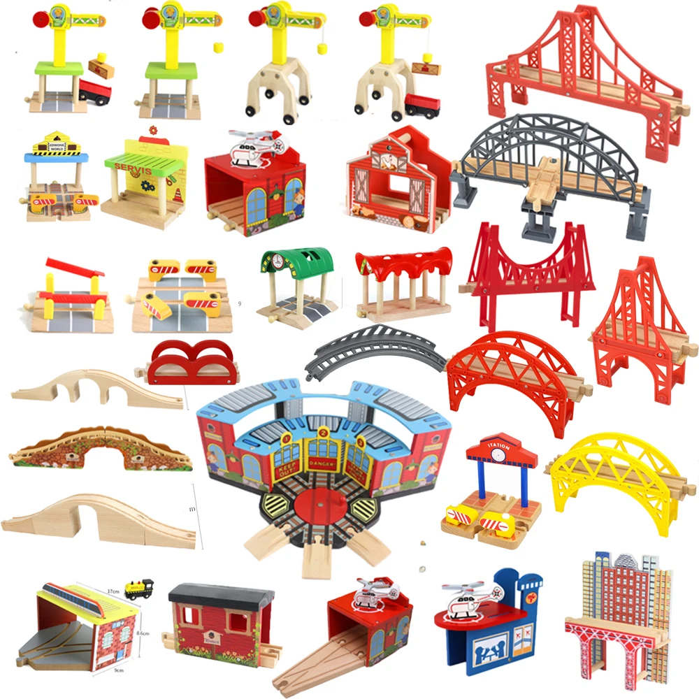 Wooden-Railway-Track-Accessories-Tunnel-Cross-Bridge-Gas-Station-Train ...