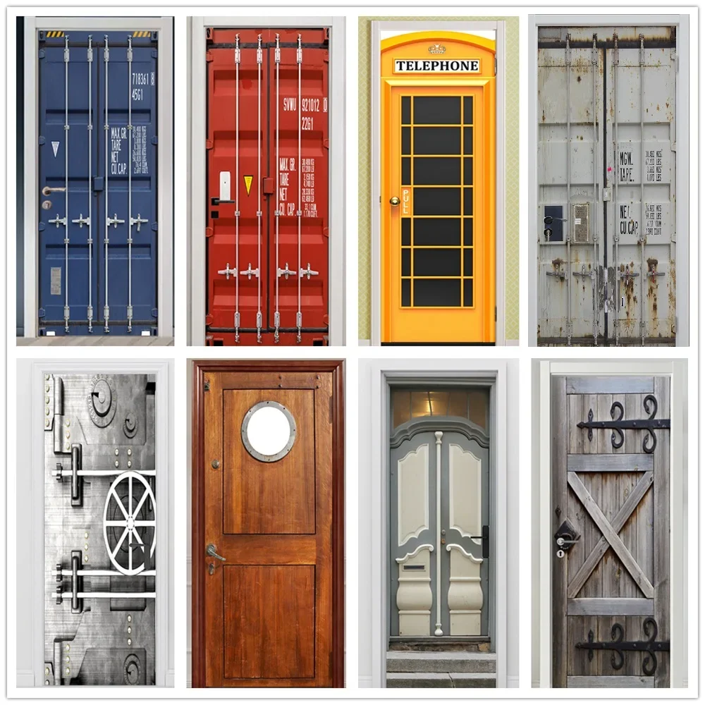 Wood-Grain-PVC-Door-Sticker-Wallpaper-Vintage-Living-Room-Art-Door ...