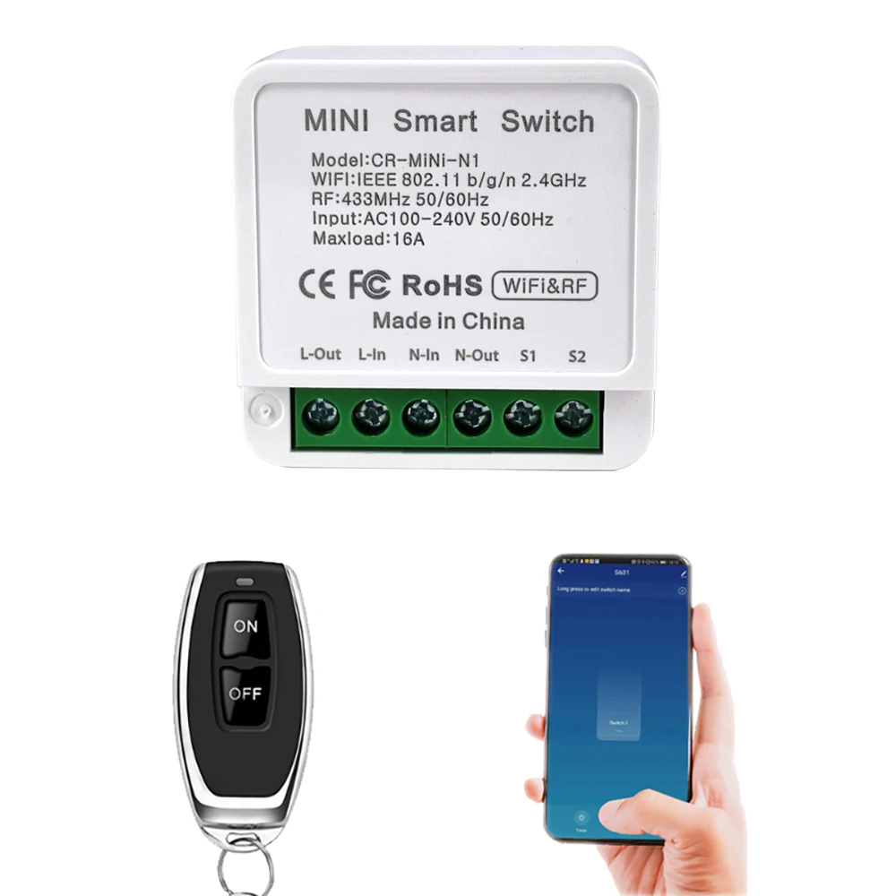 Mini-Smart-Switch-WiFi-RF433-Remote-Control-16A-AC100-240V-Tuya-App ...