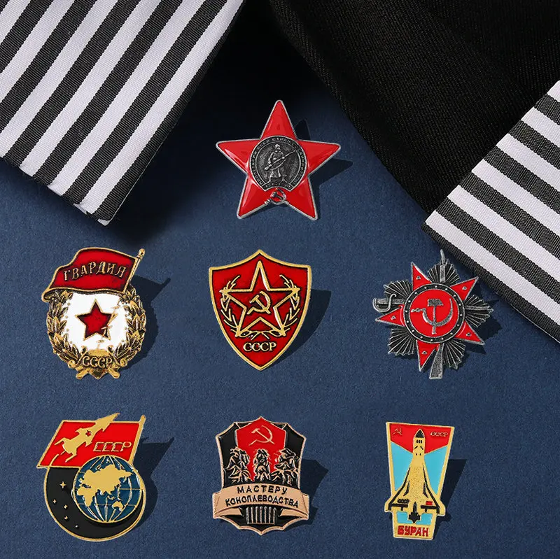 CCCP Cold War Enamel Pins Red Star Flag Brooches History Memory Badge ...