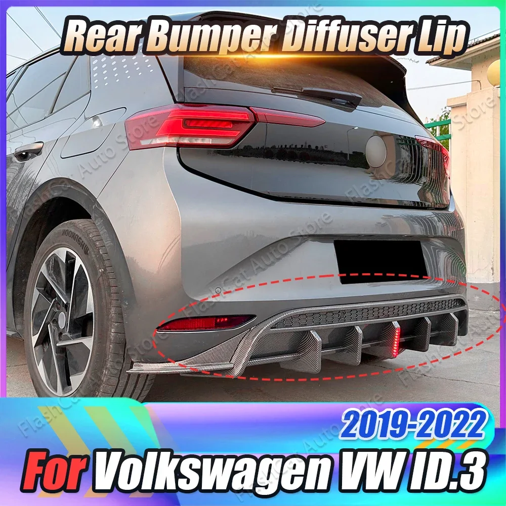 ID3 Car 4 Fin Rear Bumper Diffuser Spoiler Splitter Brake LED Light ...