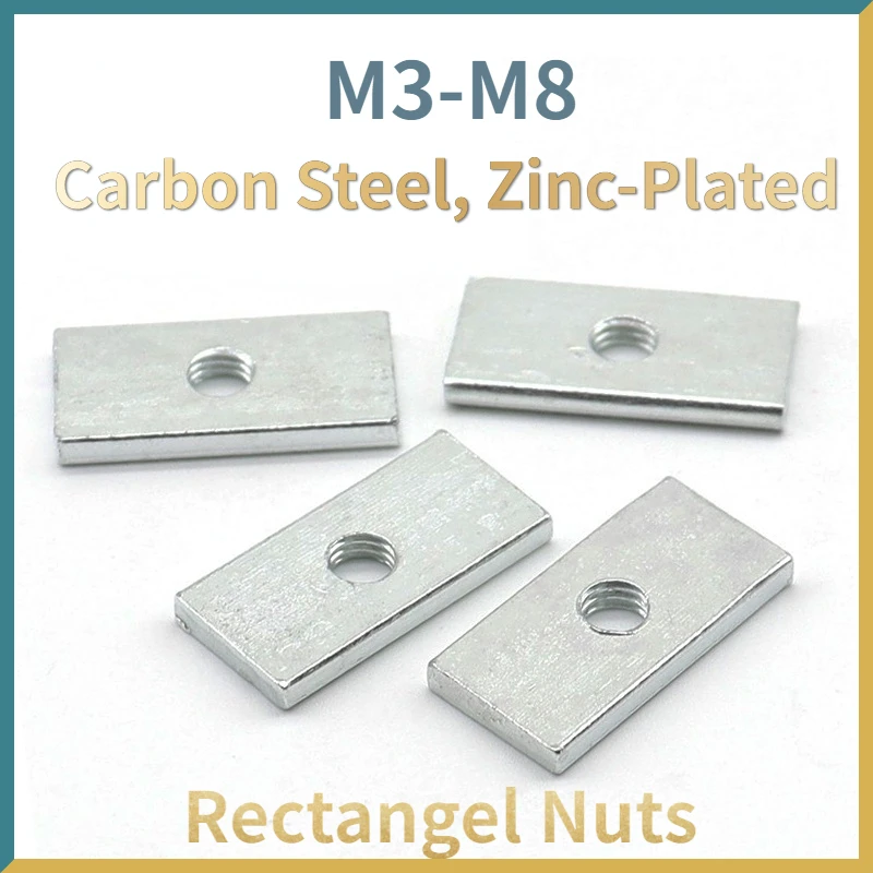 10-50pcs-Square-Nut-Rectangular-Nuts-Thin-Slider-Block-Nuts-Zinc-Plated ...