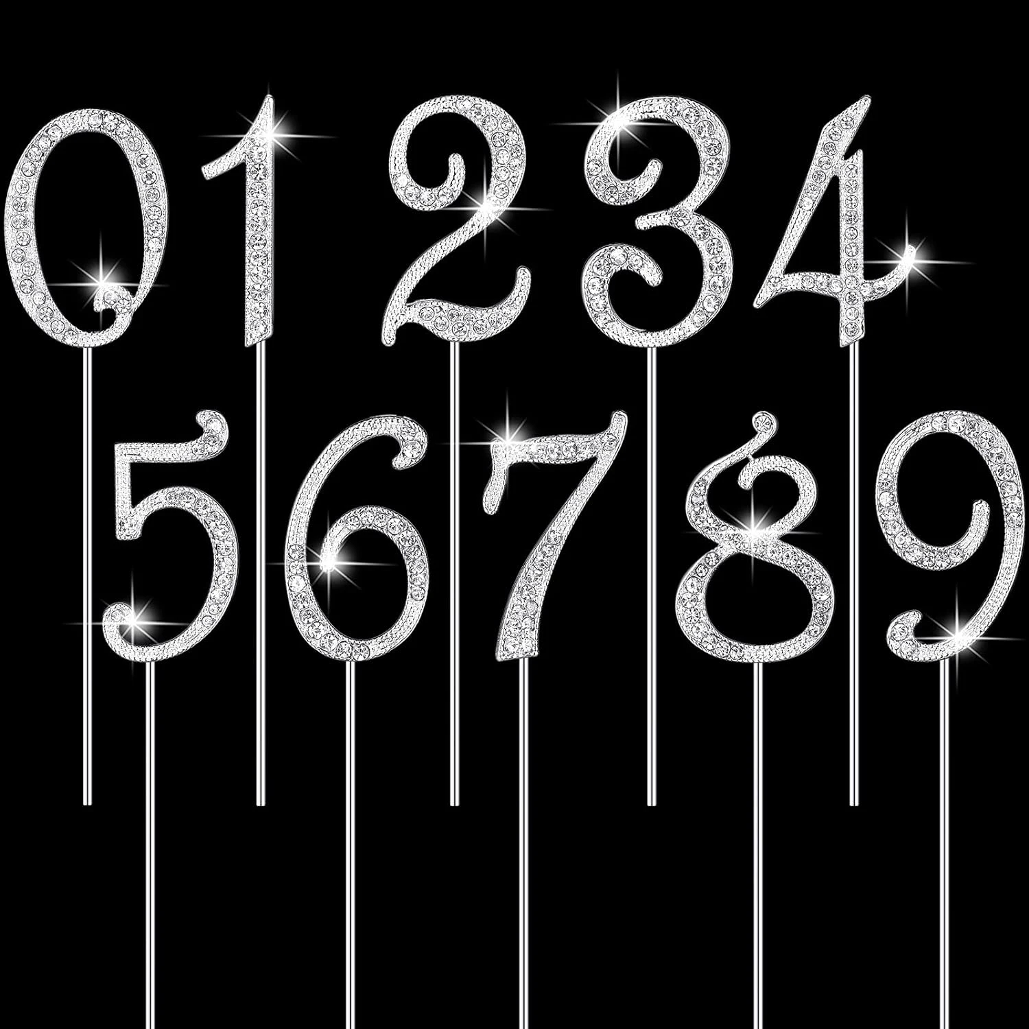 Numbers 0-9 Cake Topper Mini Diamond Gems Birthday Cake Toppers Bling ...